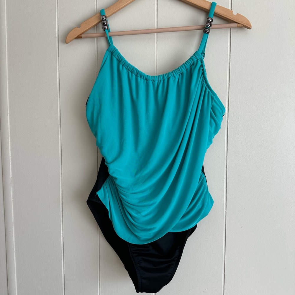 Magic Suit Two Tone Draping One Piece Swimsuit/ Sz 10 - Gem